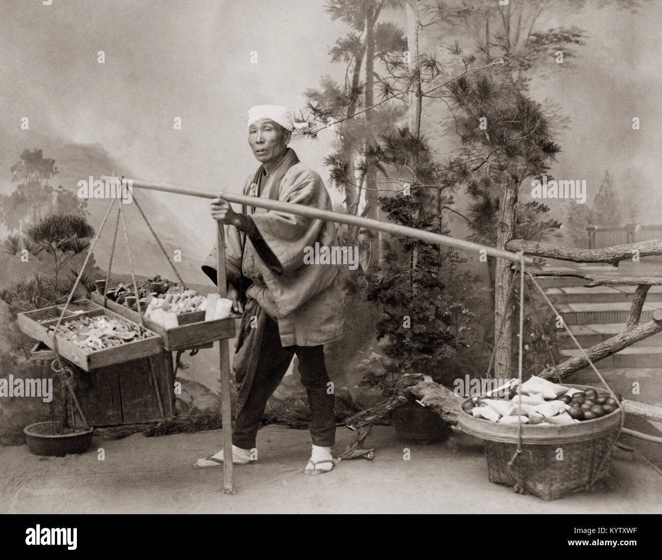 Street vendor, fruit and vegetables, Japan, c.1880's Stock Photo - Alamy