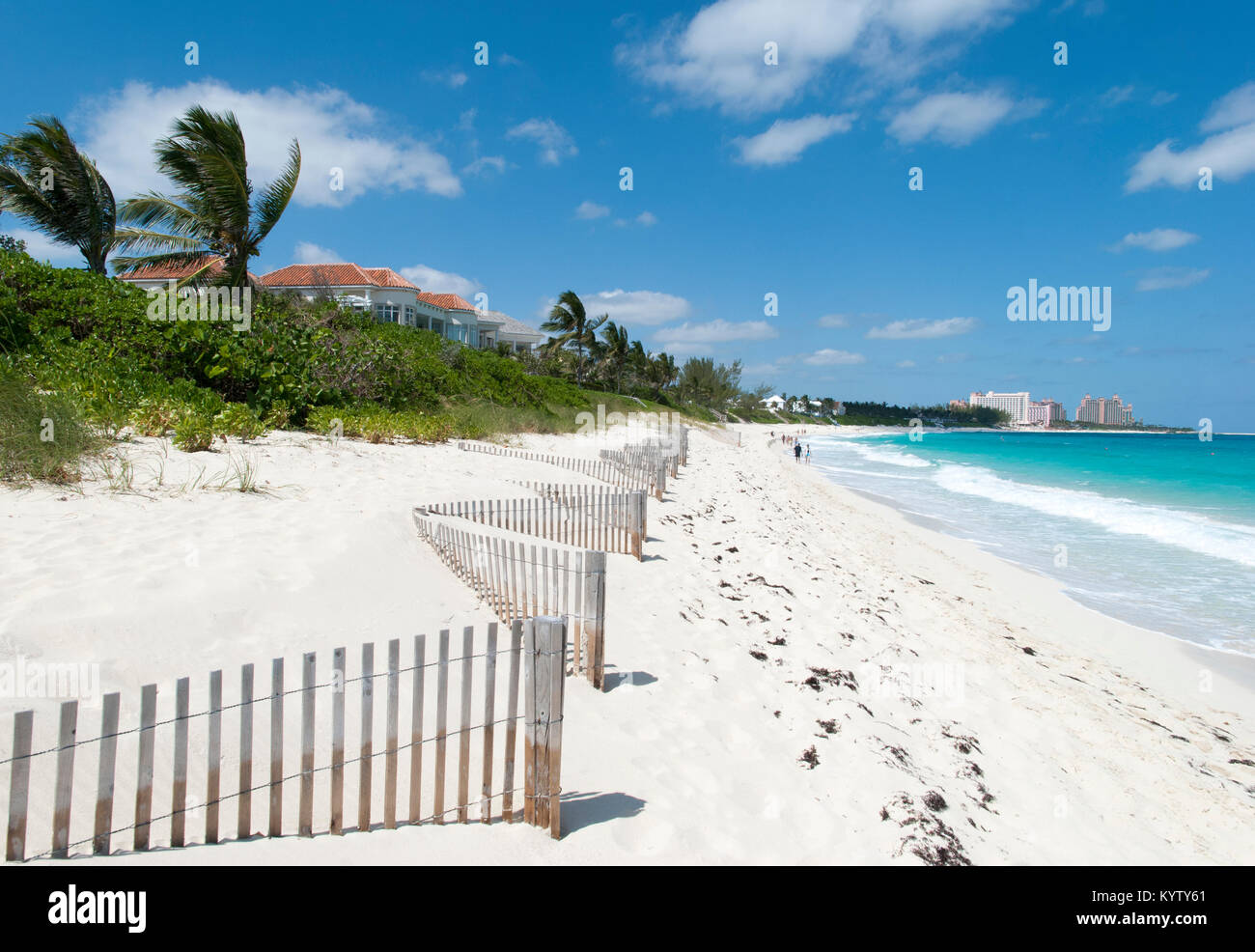 The beach fence spreading along Paradise Island coastline (Bahamas ...