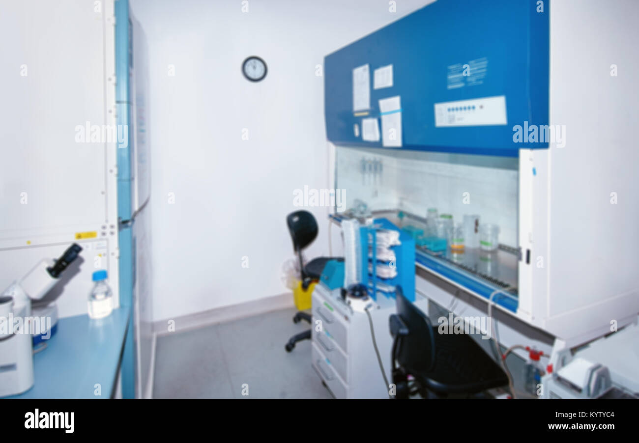 Scientific background: blurred interior of modern cell culture room in ...