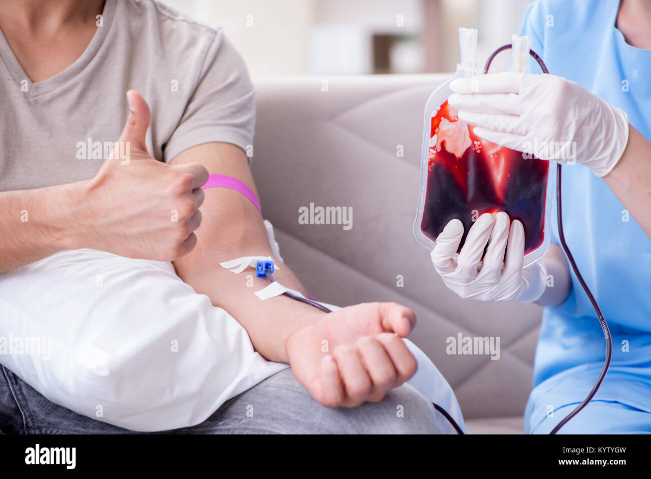 Patient getting blood transfusion in hospital clinic Stock Photo - Alamy