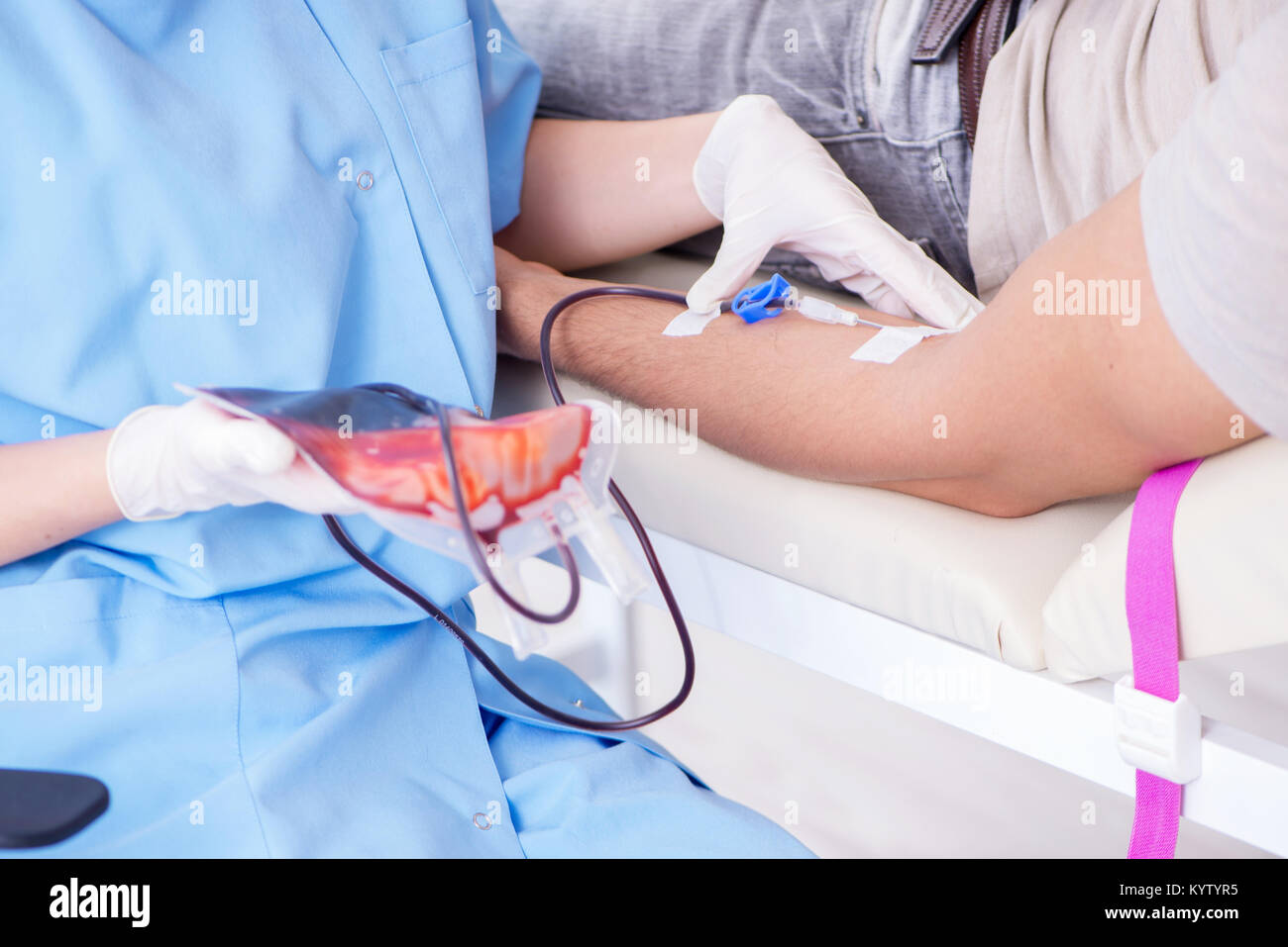 Patient getting blood transfusion in hospital clinic Stock Photo - Alamy
