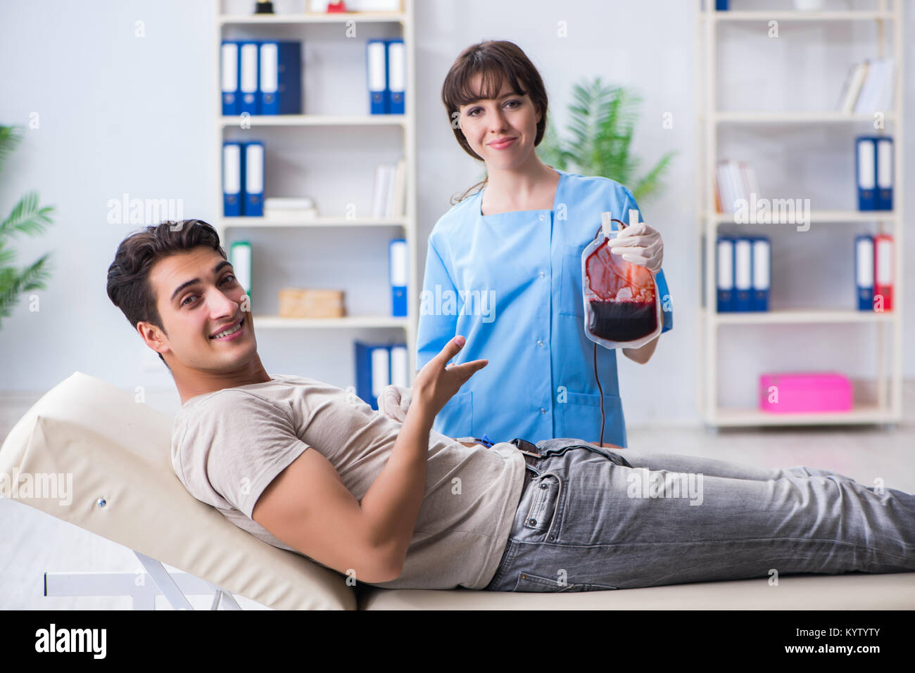 Patient getting blood transfusion in hospital clinic Stock Photo - Alamy