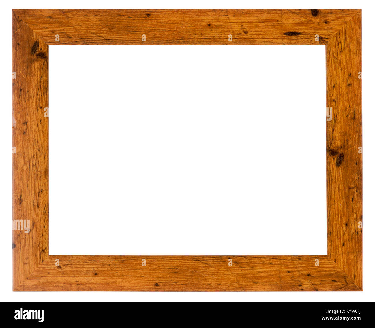 Empty picture frame isolated on white in a simple wood grain moulding ...