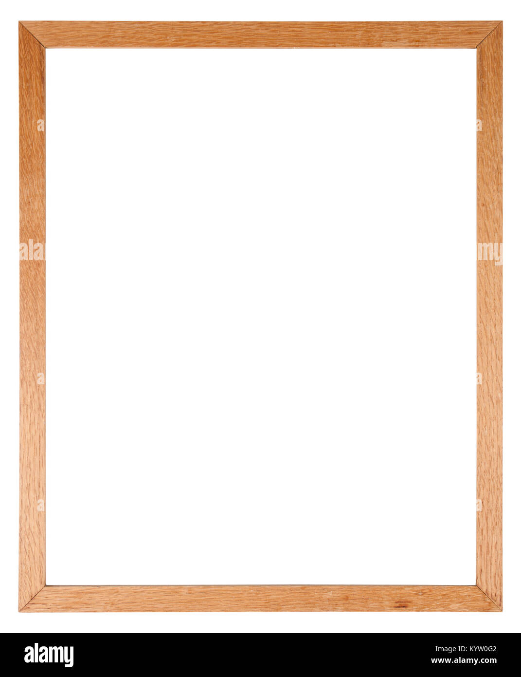 Empty picture frame isolated on white in a simple oak wood grain ...