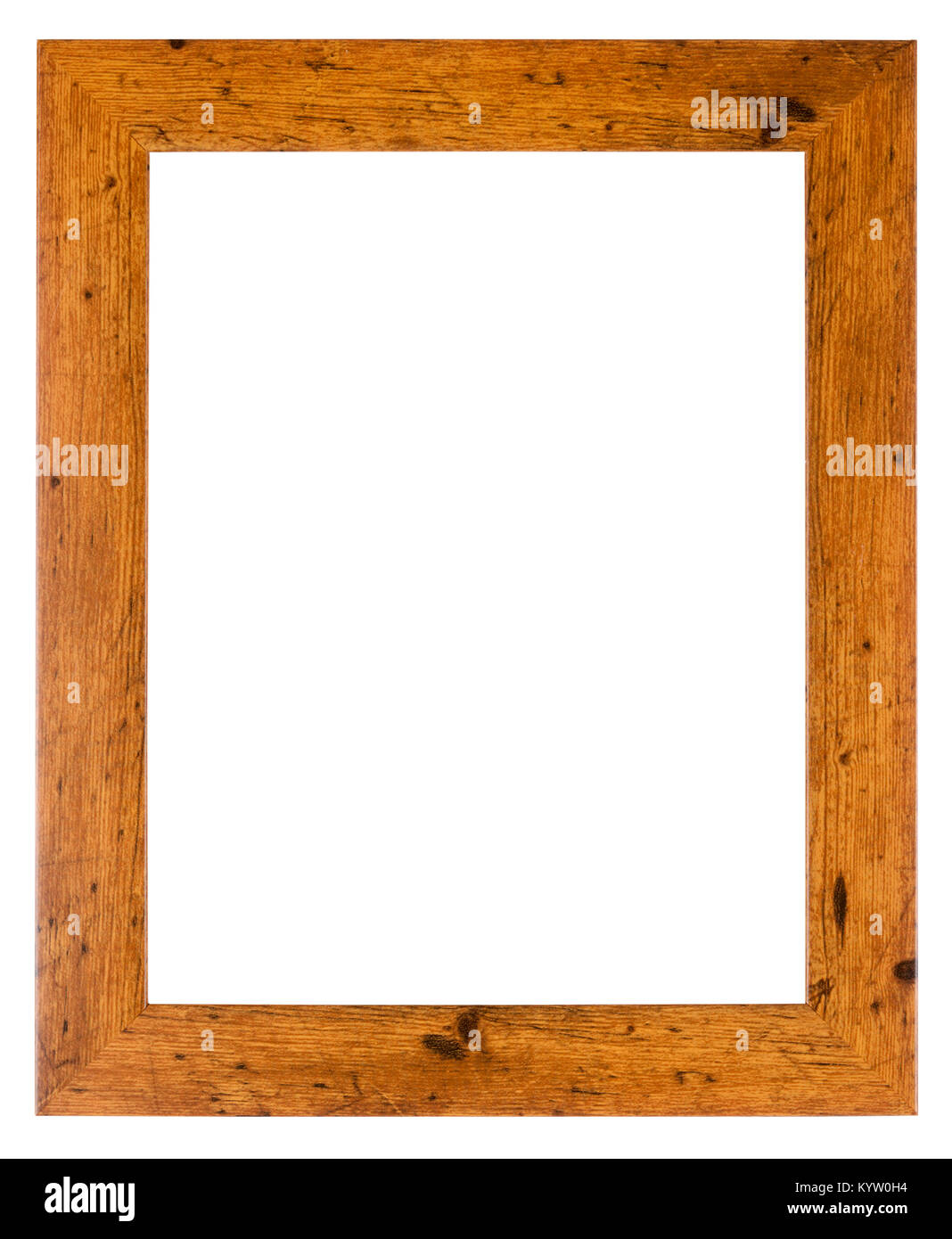 Empty picture frame isolated on white in a simple wood grain moulding ...