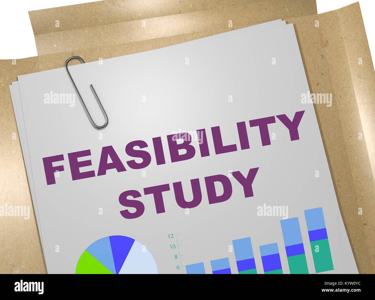 3D illustration of FEASIBILITY STUDY title on business document Stock ...