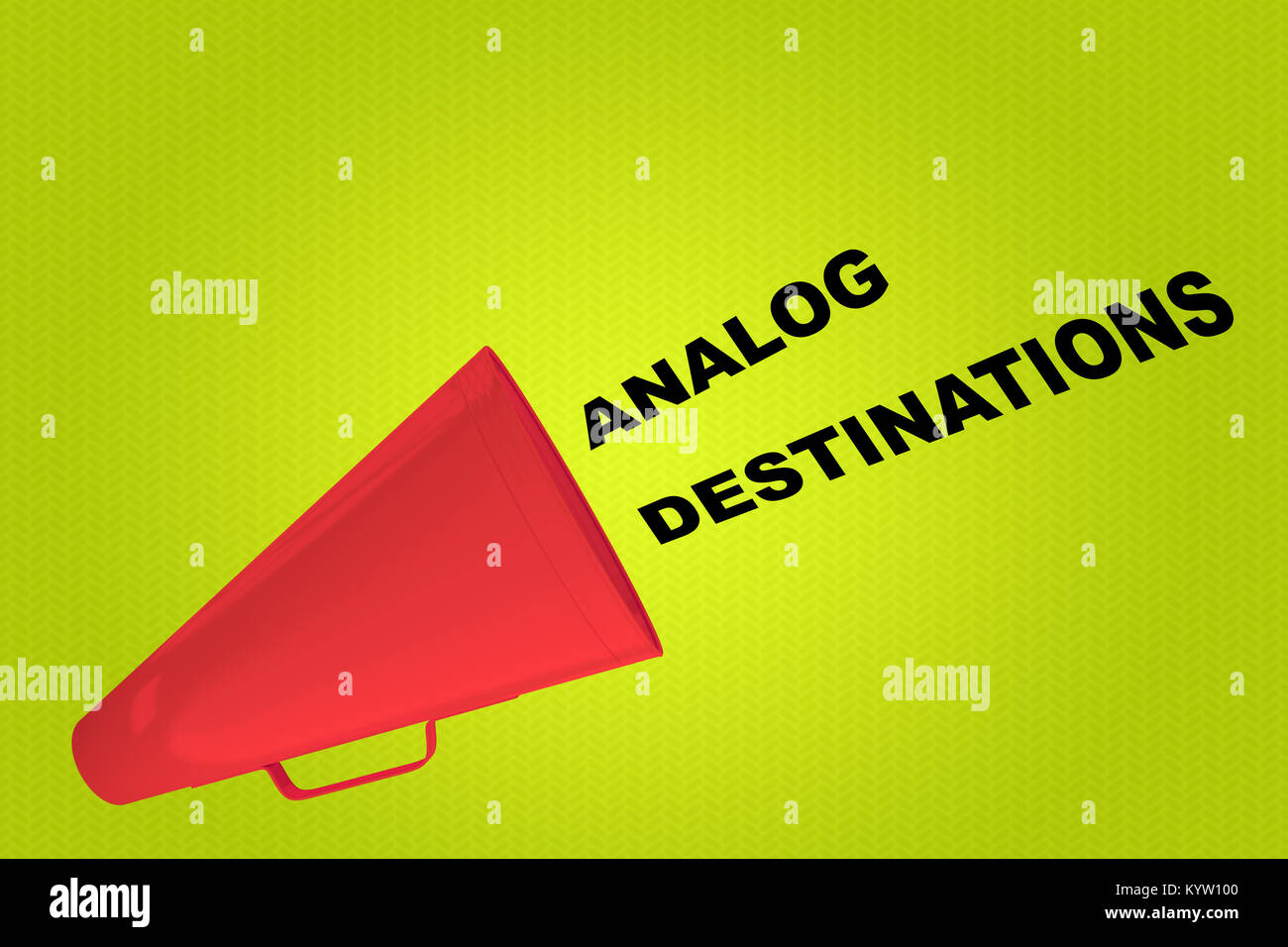3D illustration of ANALOG DESTINATIONS title flowing from a loudspeaker ...
