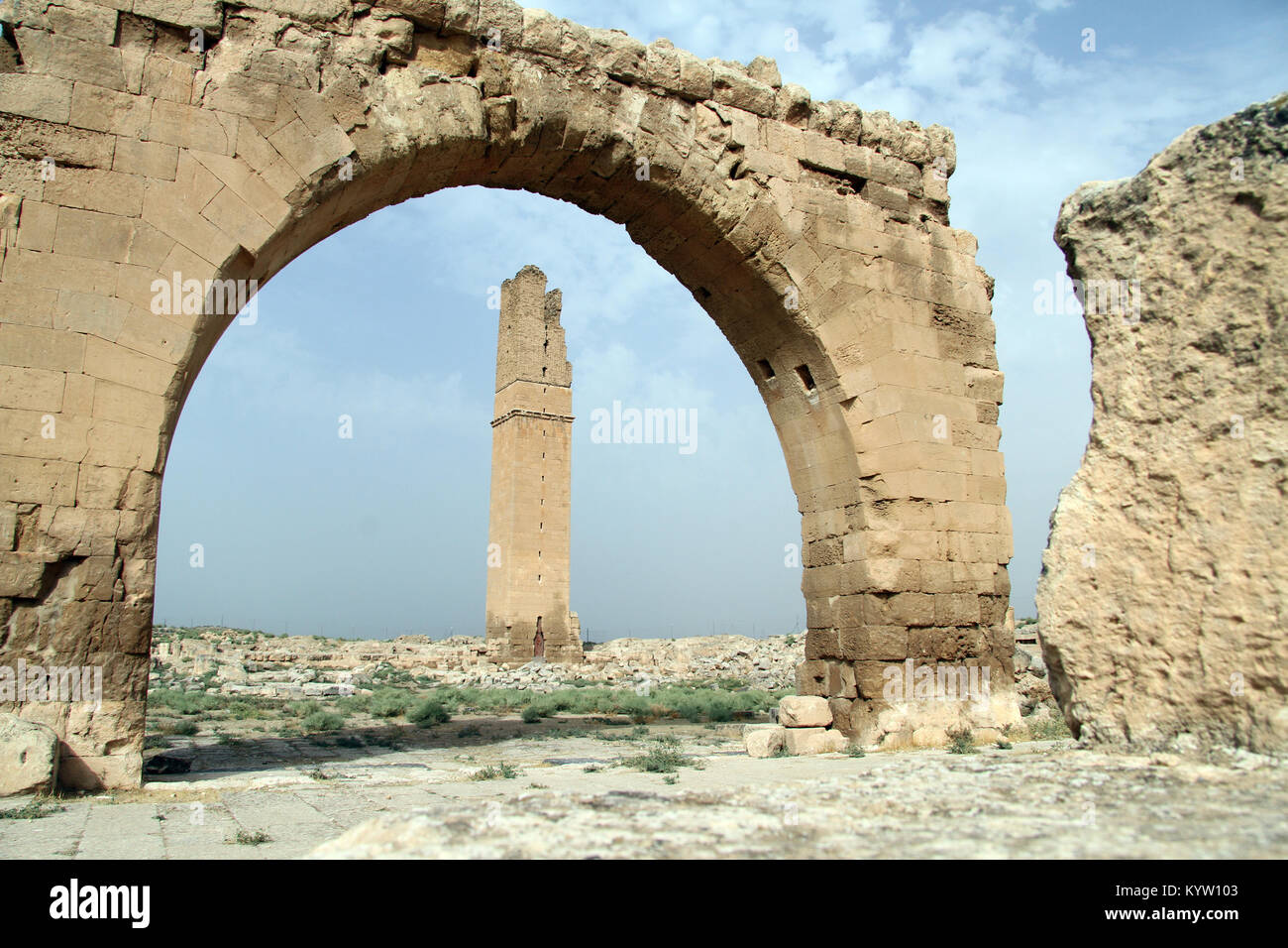 Ruins of Great mosque - arch and minaret in Harran, Turkey Stock Photo ...