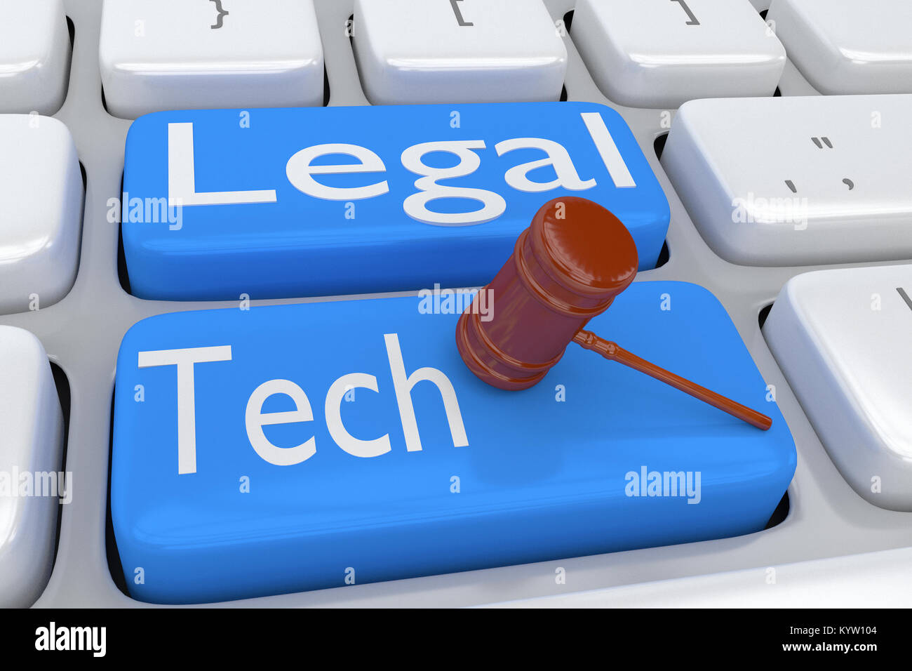 3D illustration of computer keyboard with the script LEGAL TECH on two ...
