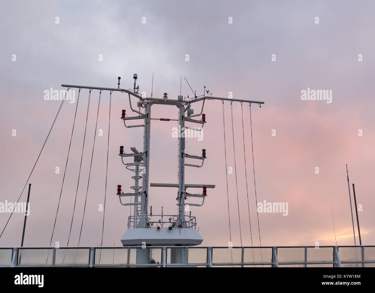 Radar Mast on Ben My Chree ferry leaving Douglas Stock Photo - Alamy
