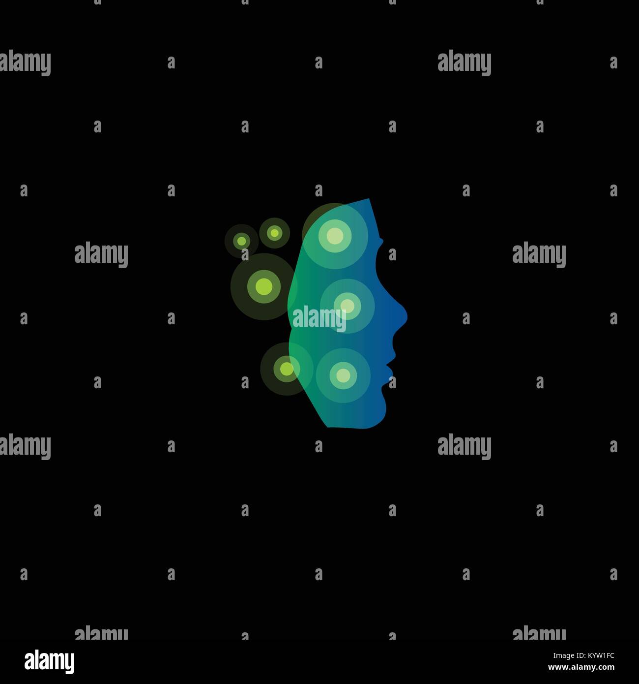 Abstract face silhouette with circles vector logo. Photo focus points ...