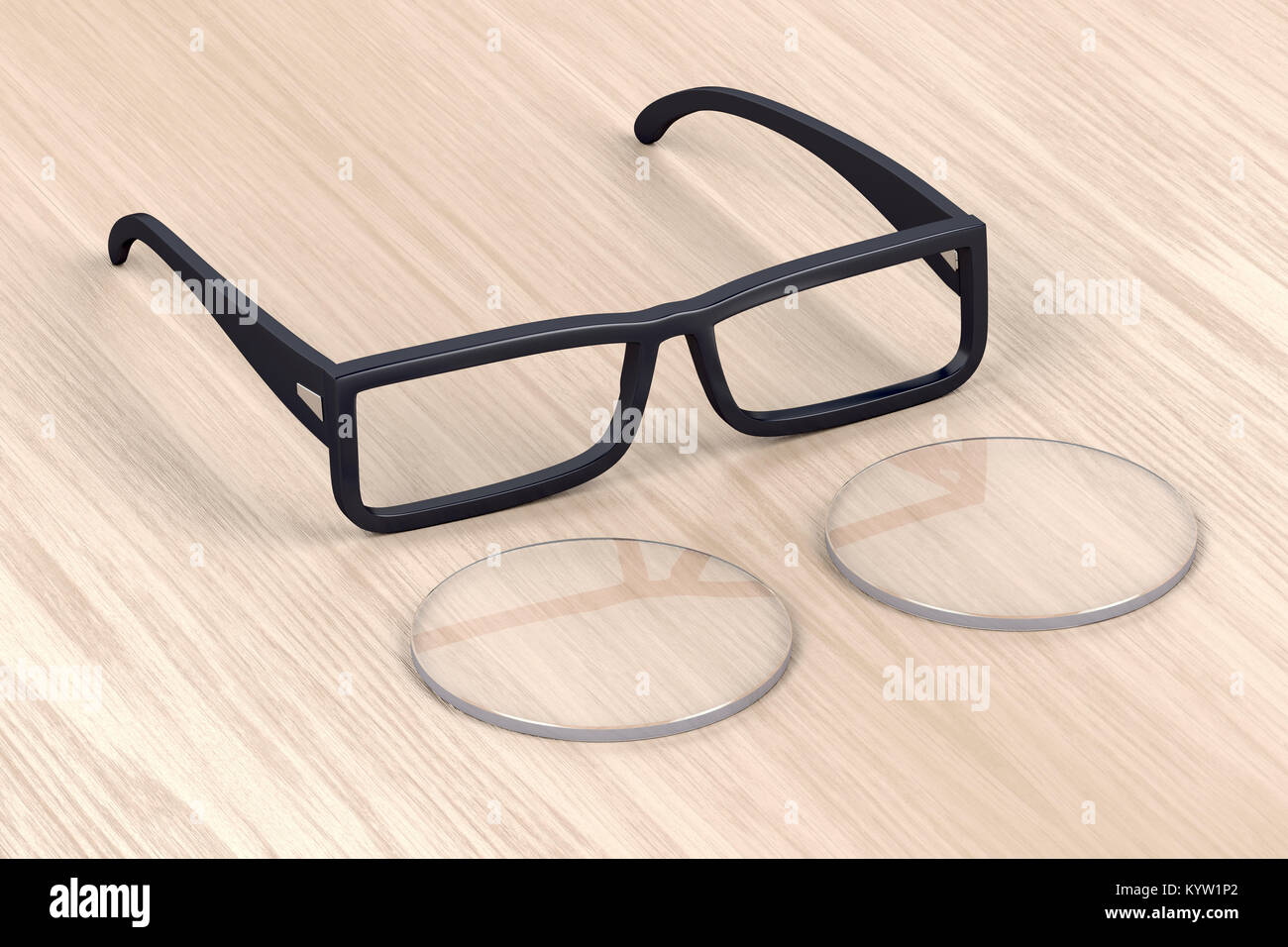 Eyeglasses frame and uncut lens on wood background Stock Photo - Alamy