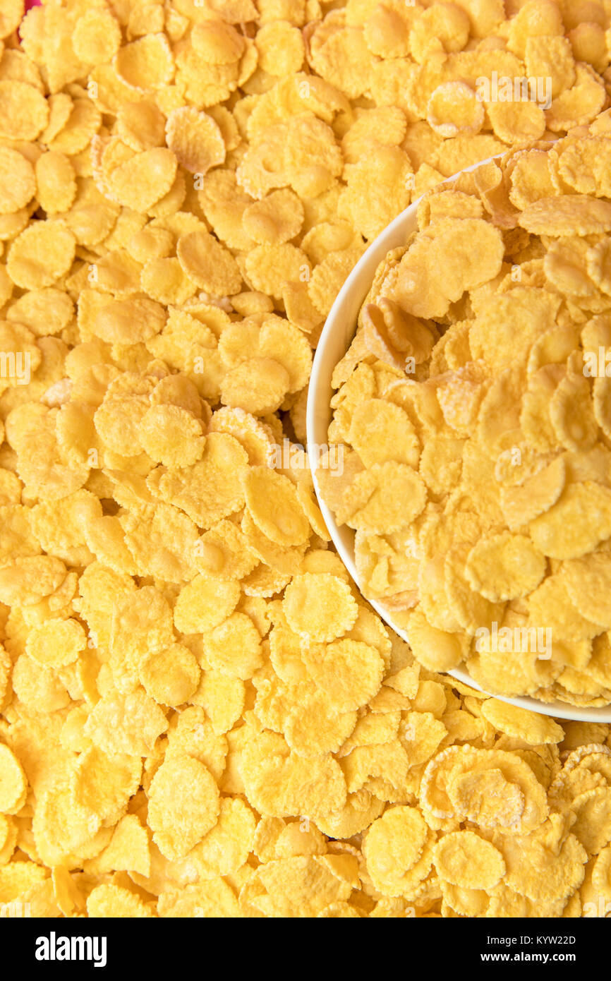 top view of tasty crispy corn flakes and white bowl Stock Photo - Alamy