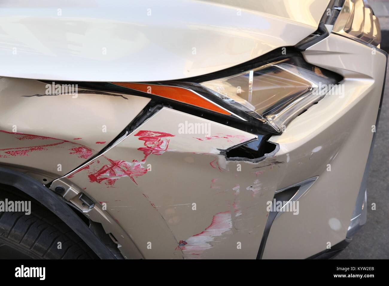 Generic car with scratched and dented front wing. Minor accident result ...