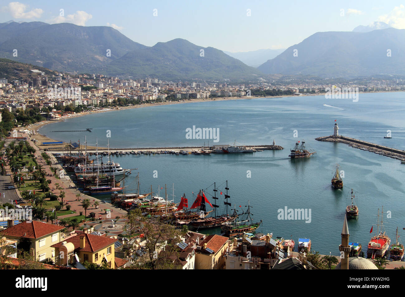 Mount and ships in port Alanya, Turkey Stock Photo - Alamy