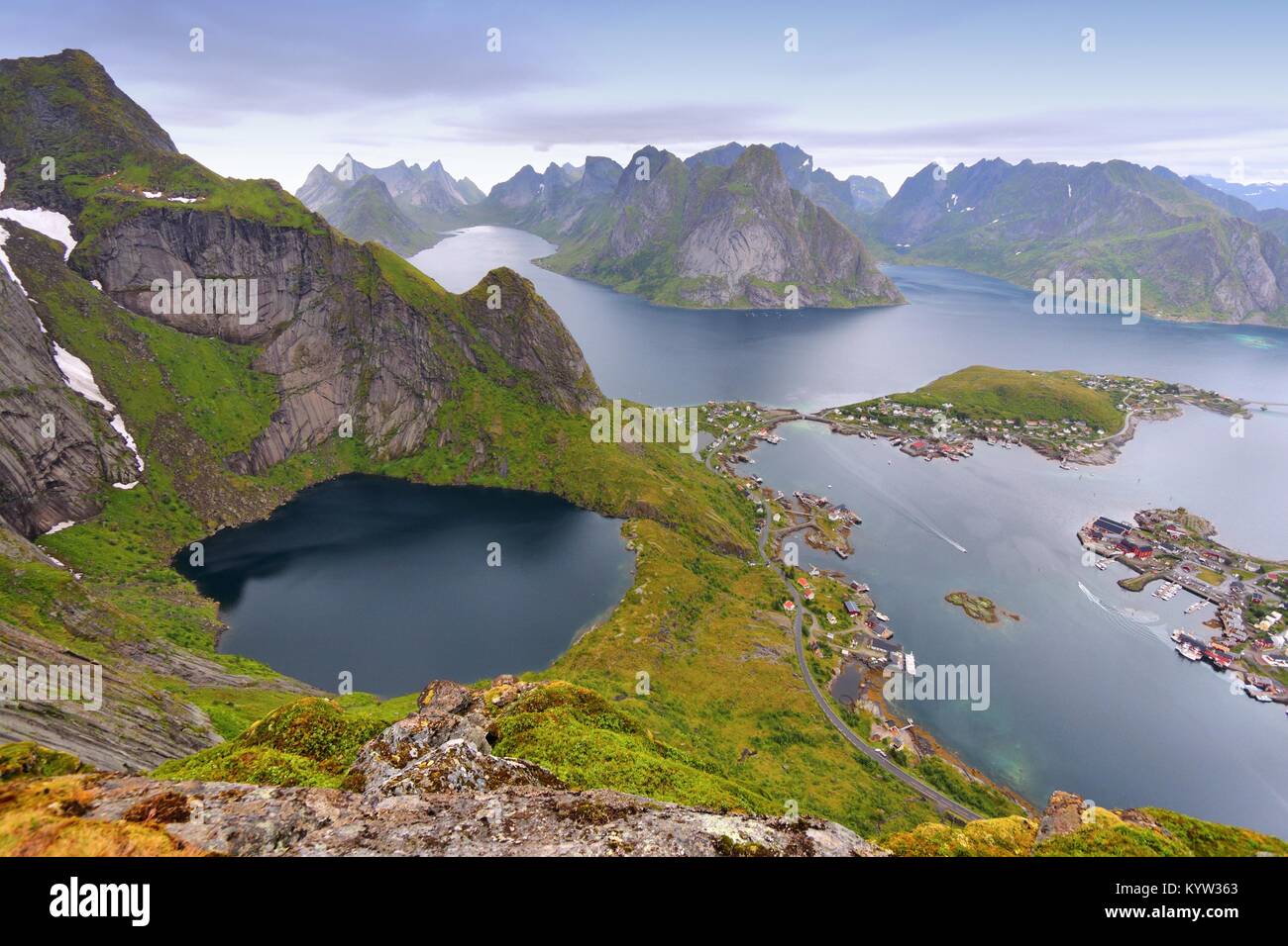 Lofoten archipelago in Norway. Reine fishing village in Moskenesoya ...