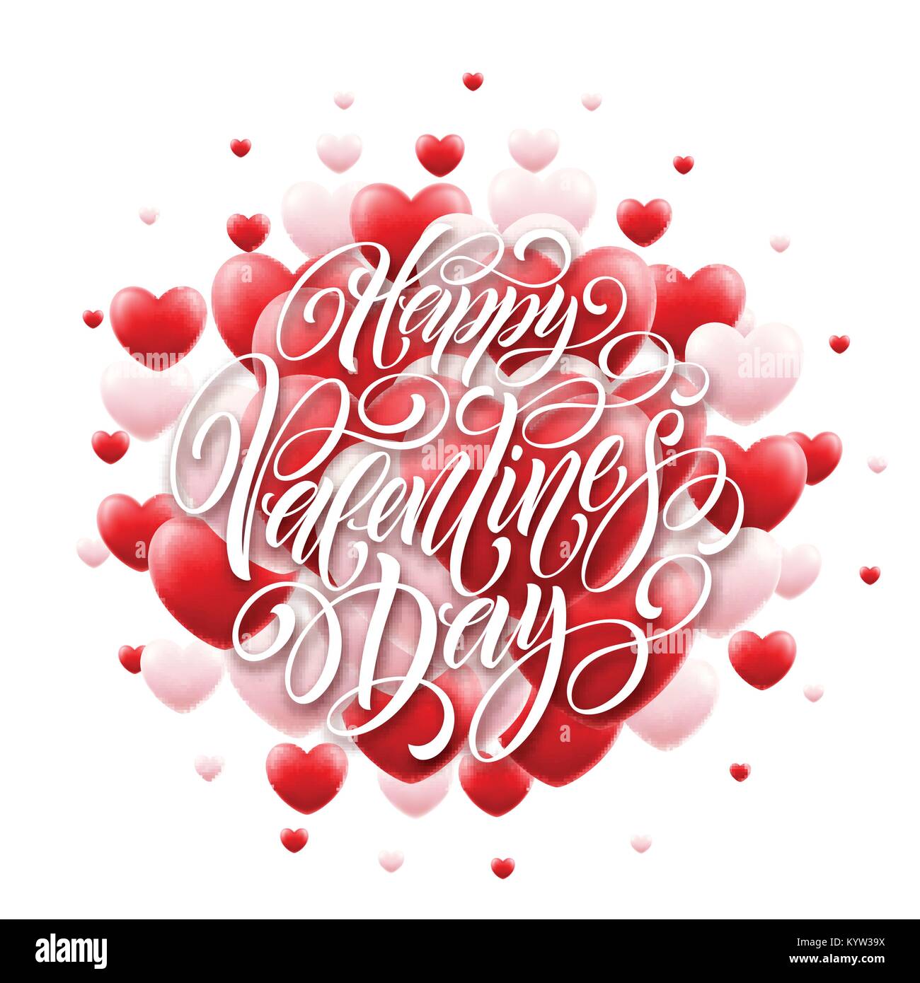 Happy Valentine Day Calligraphy Background With 3D Hearts. Vector ...