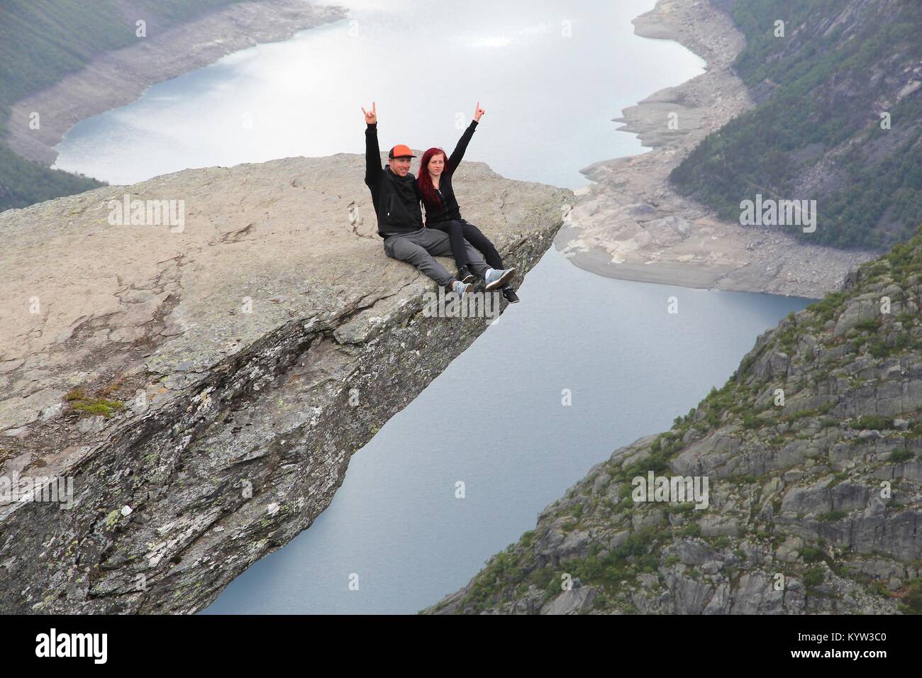 TROLLTUNGA, NORWAY - JULY 16, 2015: People visit Troll's Tongue ...