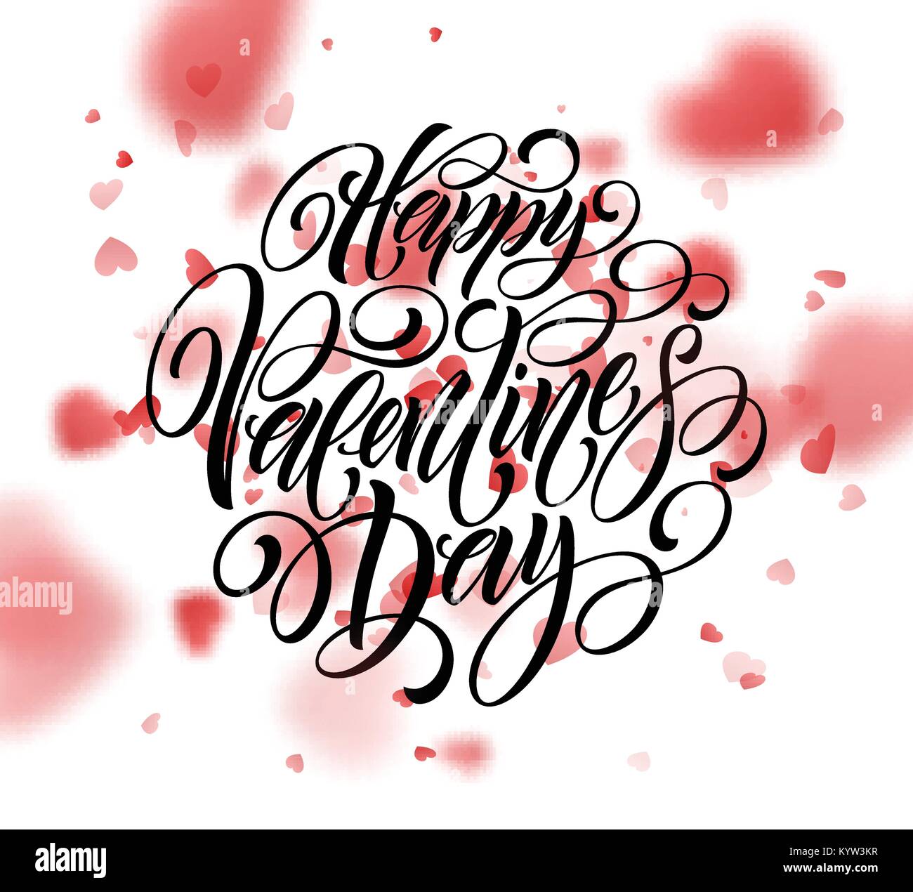 Happy valentines day handwritten text on blurred heart background ...