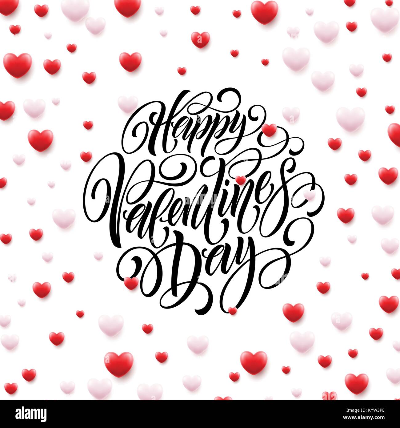 Happy Valentine Day Calligraphy Background With 3D Hearts. Vector ...