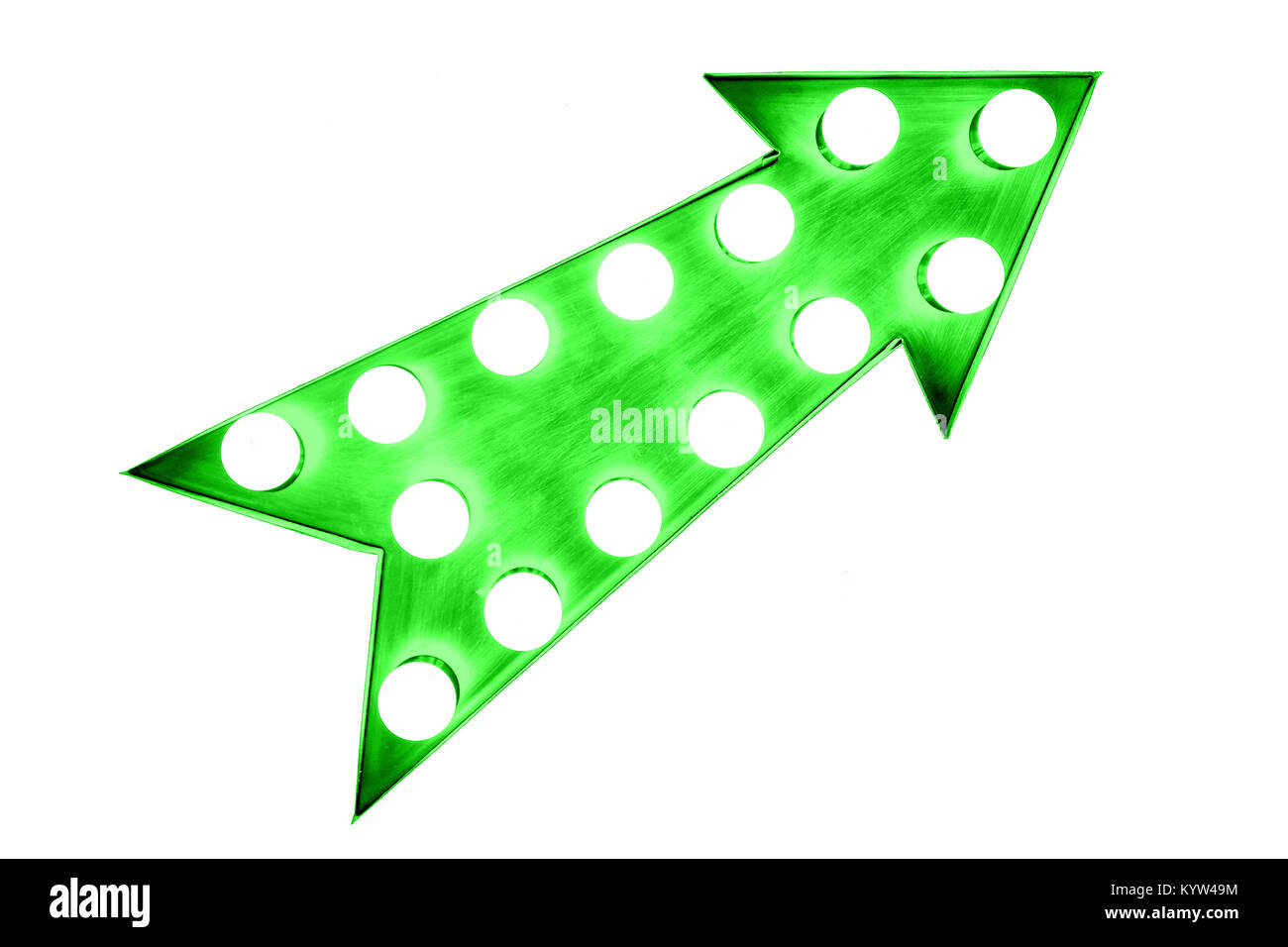 Bright intense green arrow upwards as a vintage bright and colorful ...