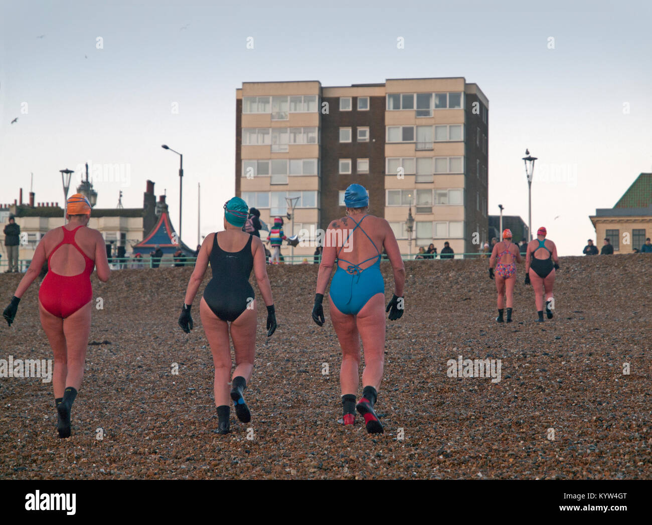 Members of Brighton Swimming Club on a cold winter's day Stock Photo ...