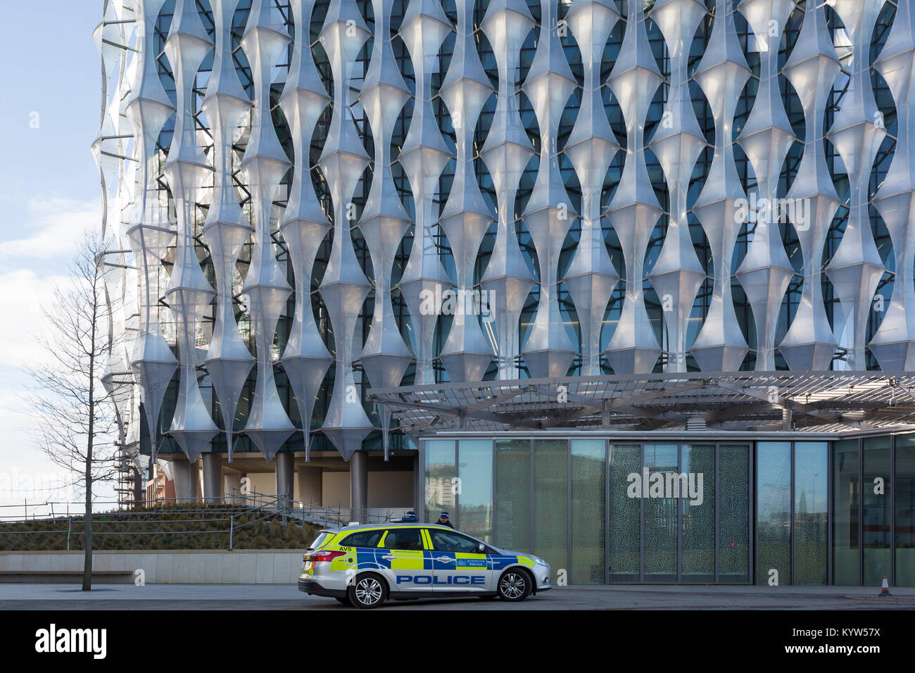 A UK police presence outside the US Embassy at Nine Elms in south ...