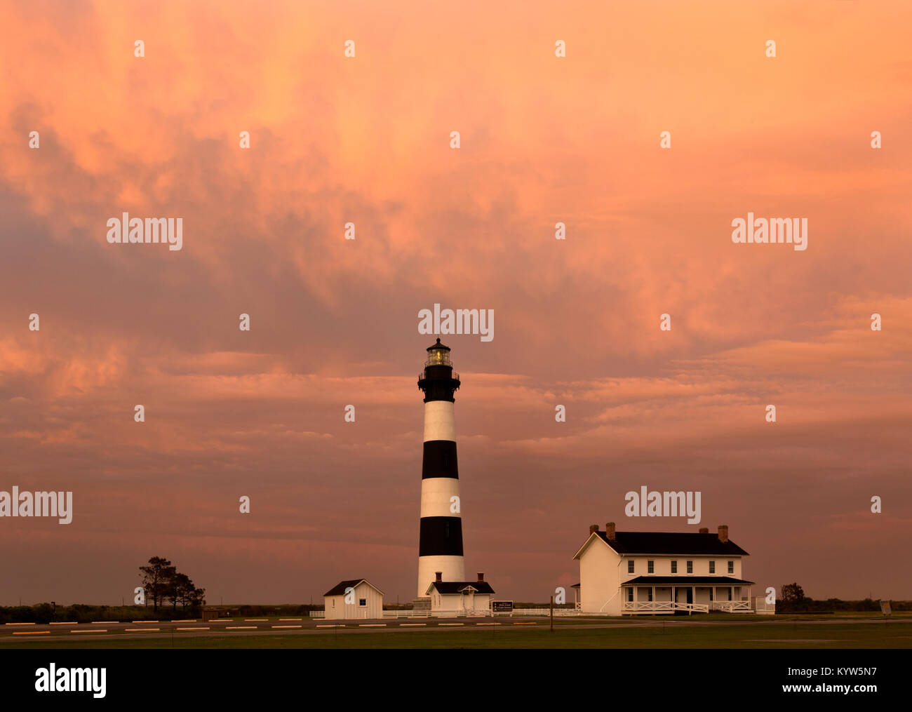 Sunset With Lighthouse In North Carolina