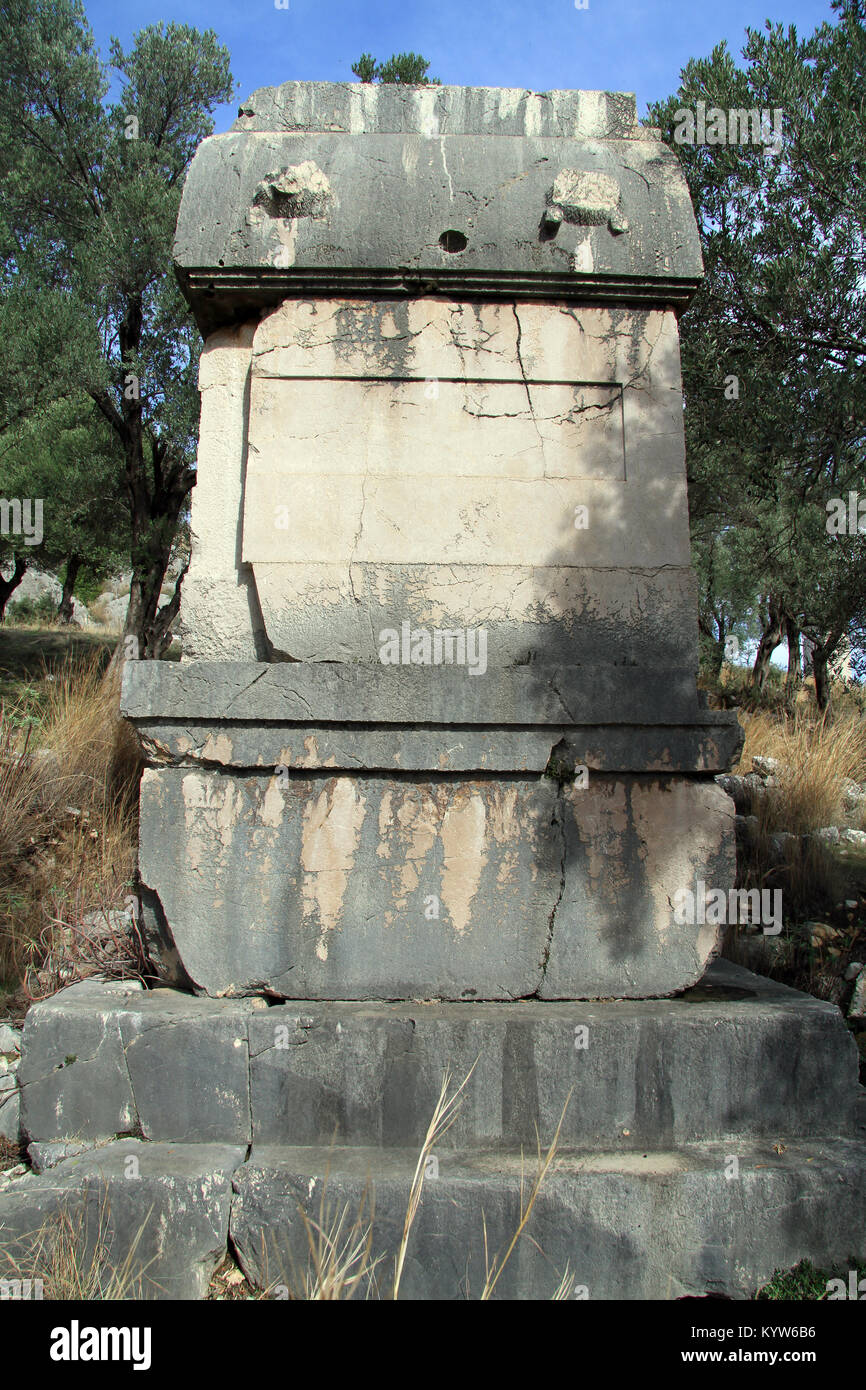 Big gray tomb and tree in Ksanthos, Turkey Stock Photo - Alamy