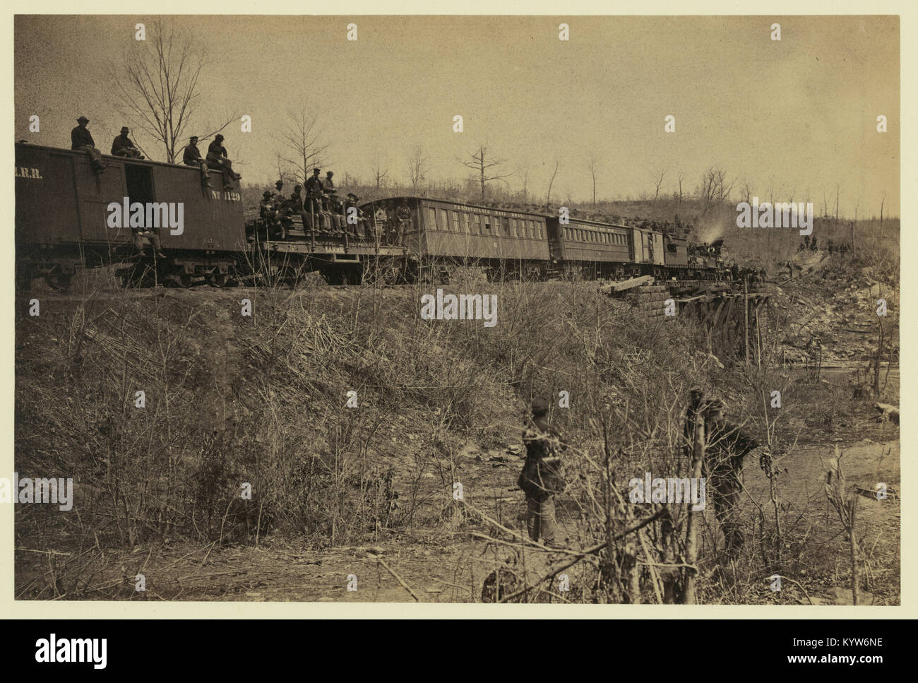 First train across Bull Run Bridge, spring of 1863 Stock Photo - Alamy