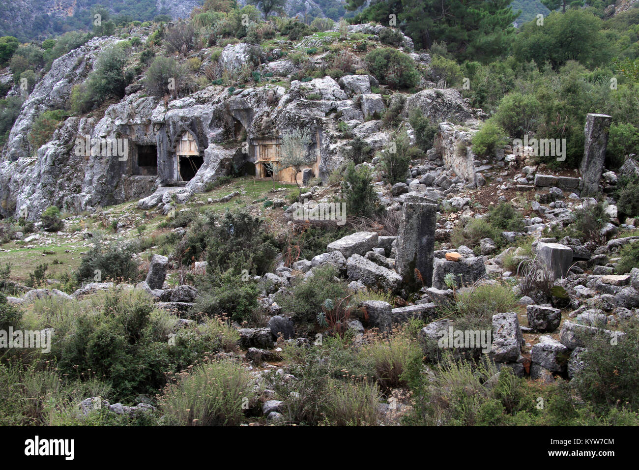 Ancient ruins and rock in Pinara, Turkey Stock Photo - Alamy
