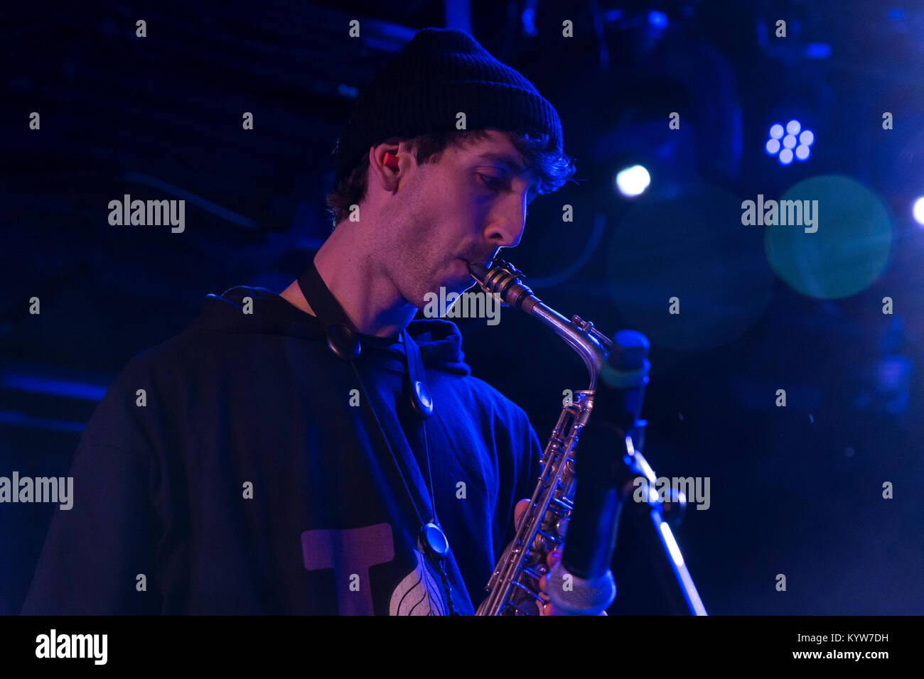 New York, NY - January 11, 2018: Band Knower with Sam Gendel saxophone ...