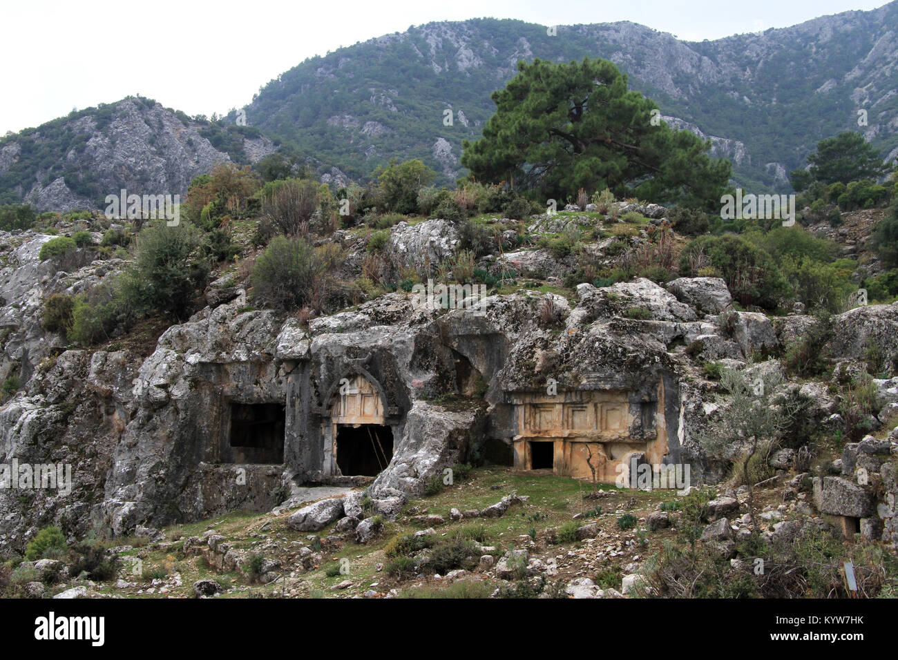 Tombs and ruins in Pinara town in Turkey Stock Photo - Alamy