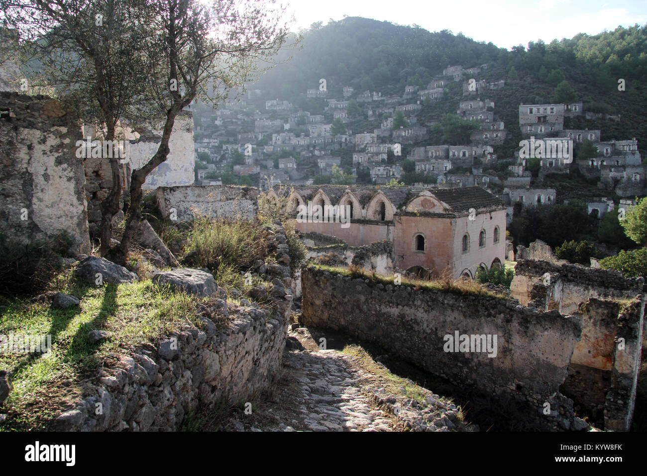 Church and ruins in greek village Kayakoy, Turkey Stock Photo - Alamy