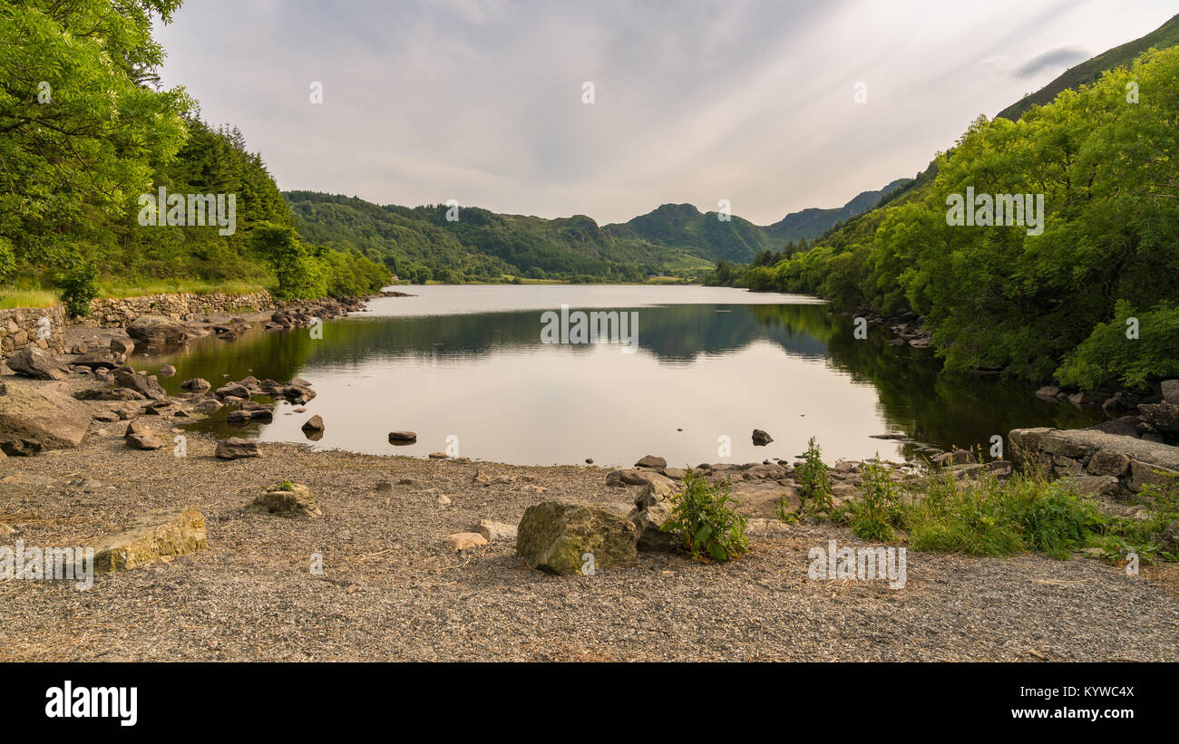 The stones at the shore of Llyn Crafnant, near Trefriw, Conwy, Wales ...