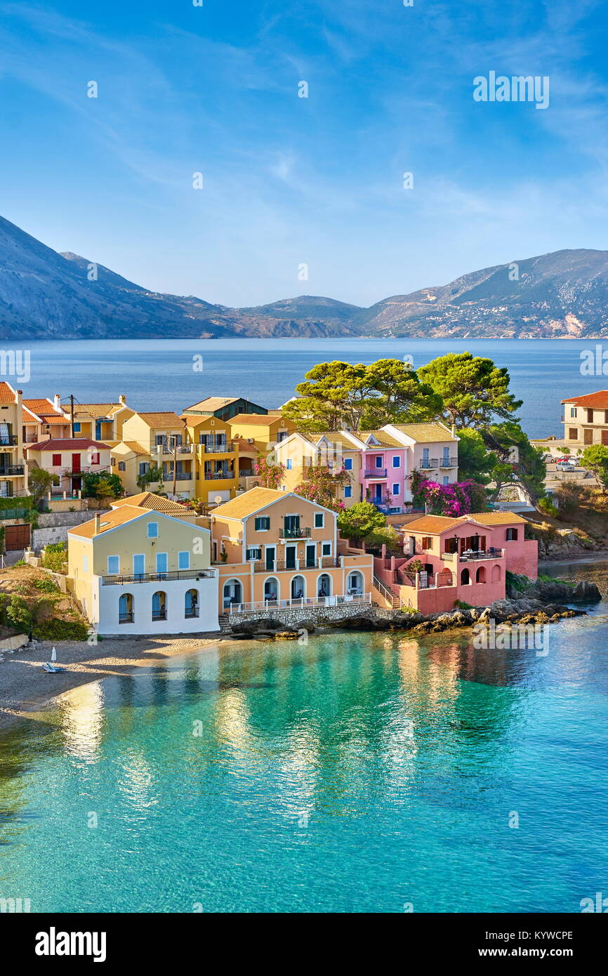 Colorful houses in the Assos village, Kefalonia Island, Greece Stock ...