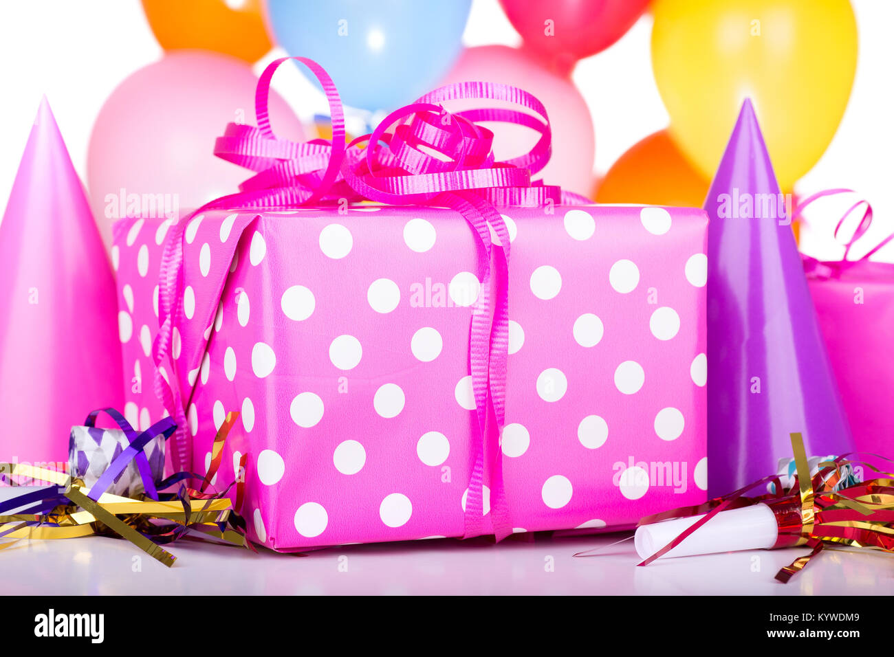 Closeup of a birthday present with decorations Stock Photo - Alamy
