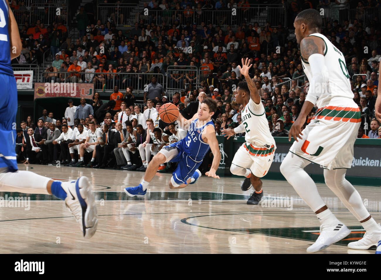 Coral Gables, Florida, USA. 15th Jan, 2018. Grayson Allen #3 of Duke ...
