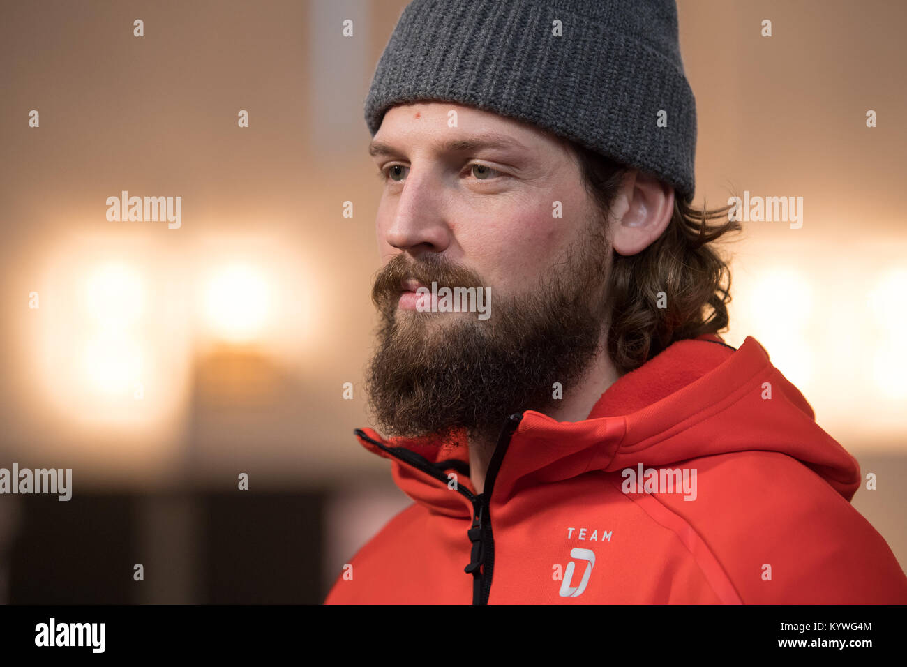Munich, Germany. 16th Jan, 2018. Ice hockey goalkeeper Timo Pielmeier ...