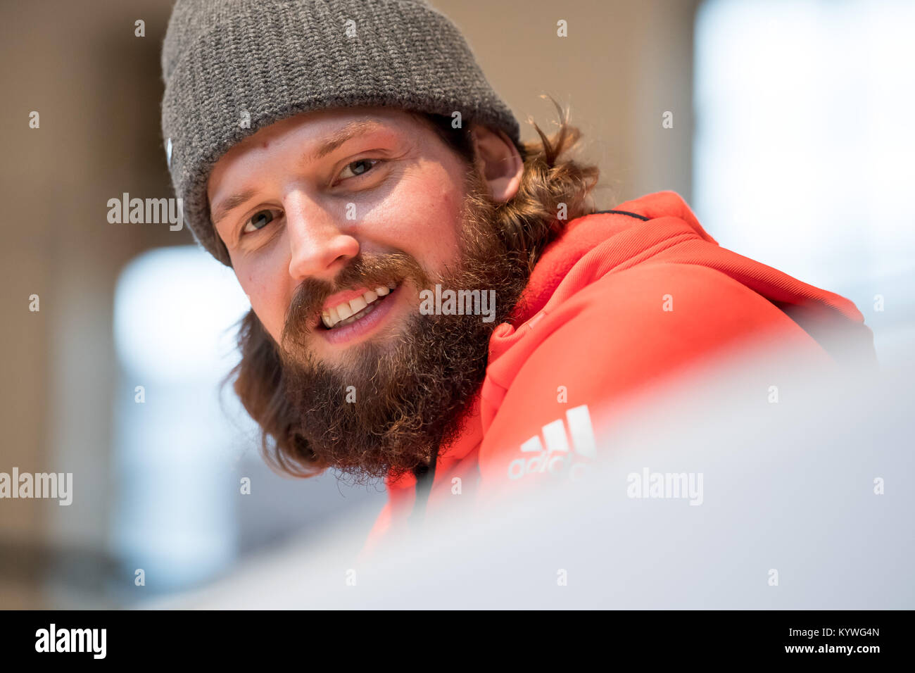 Munich, Germany. 16th Jan, 2018. Ice hockey goalkeeper Timo Pielmeier ...