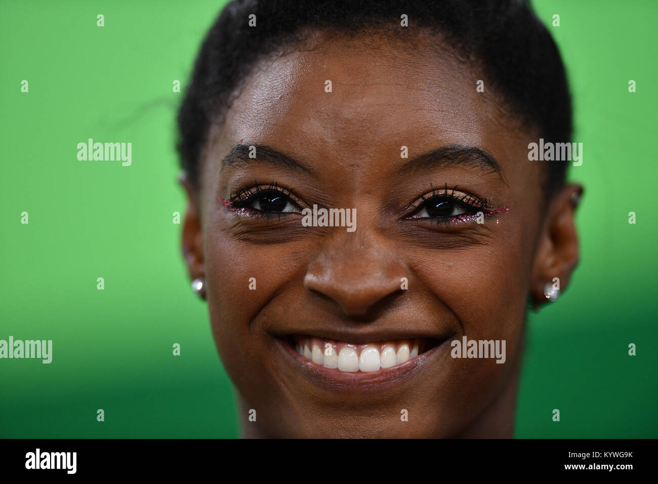 Simone Biles of the USA smiles during the Women's Vault Final at the ...