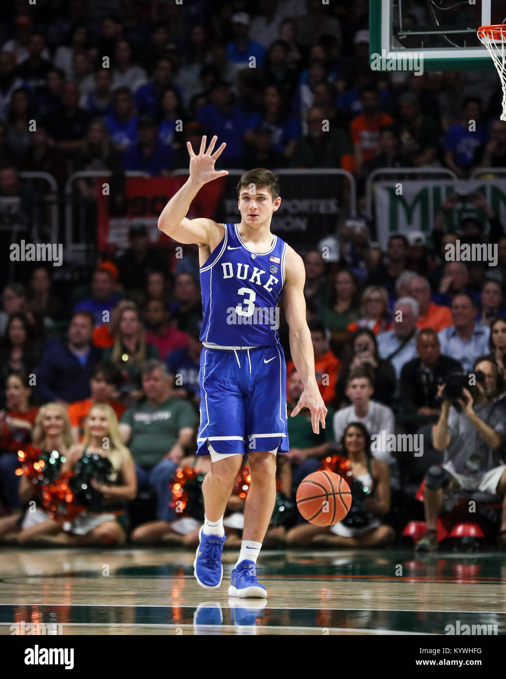 Coral Gables, Florida, USA. 15th Jan, 2018. Duke Blue Devils guard ...
