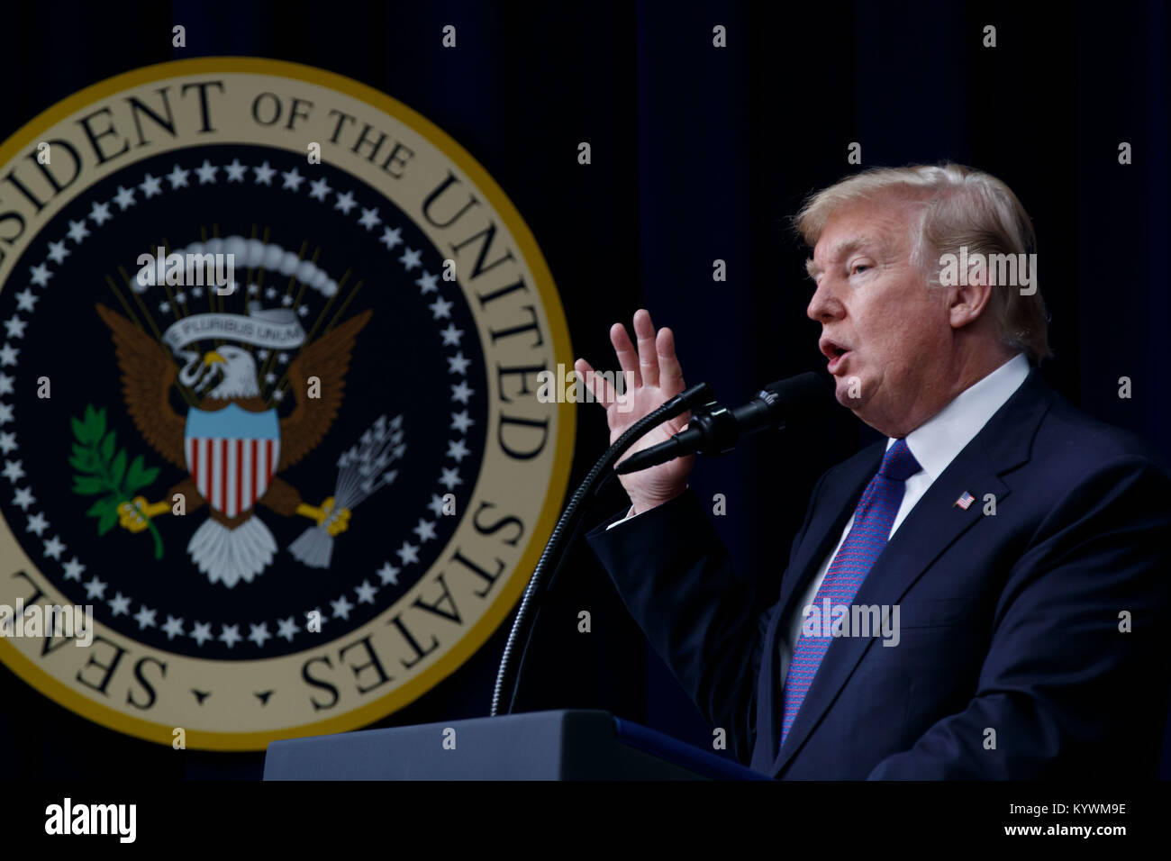 Washington, USA. 16th Jan, 2018. U.S. President Donald Trump speaks at ...