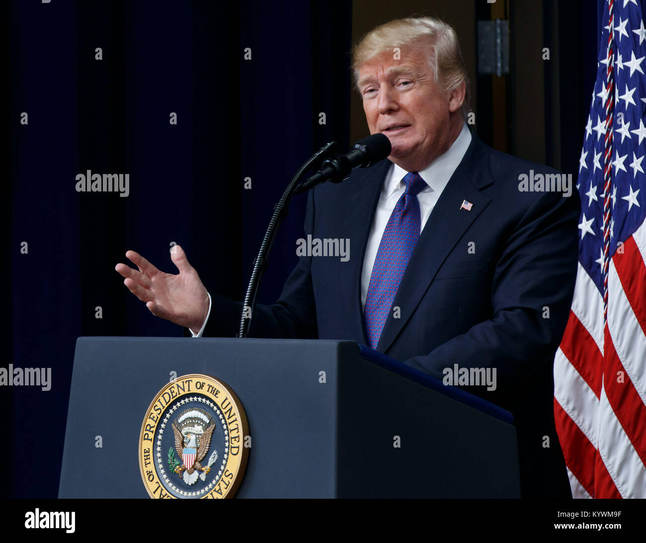Washington, USA. 16th Jan, 2018. U.S. President Donald Trump speaks at ...
