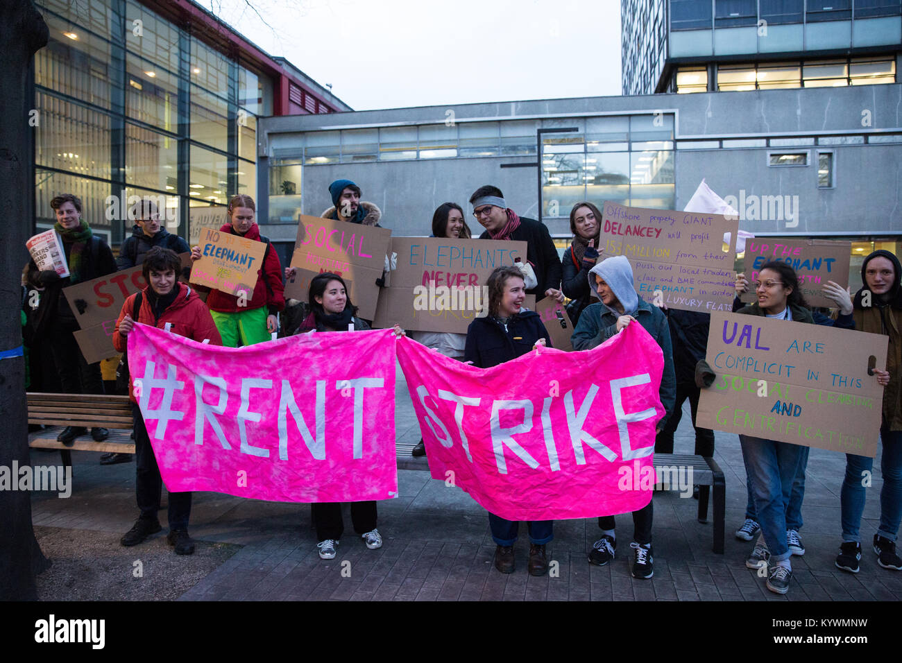London, UK. 16th Jan, 2018. Students protest outside UAL against the ...