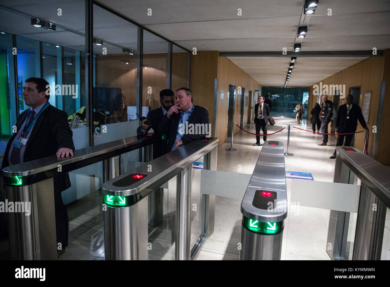 London, UK. 16th Jan, 2018. Security guards inside the offices of ...