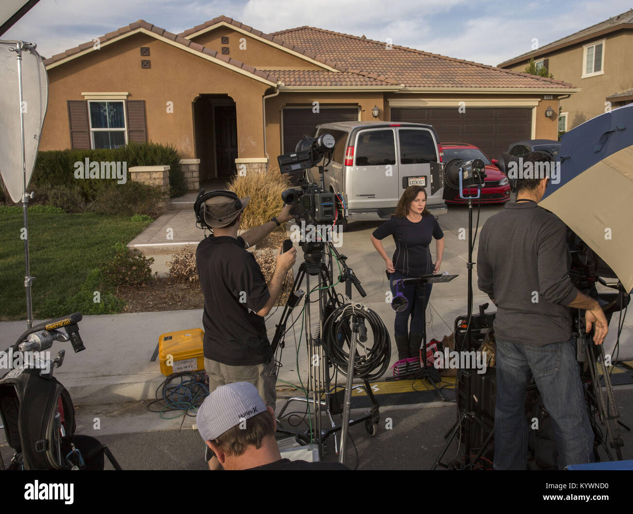 Perris, CA, USA. 16th Jan, 2018. News crews broadcast from in-front of ...