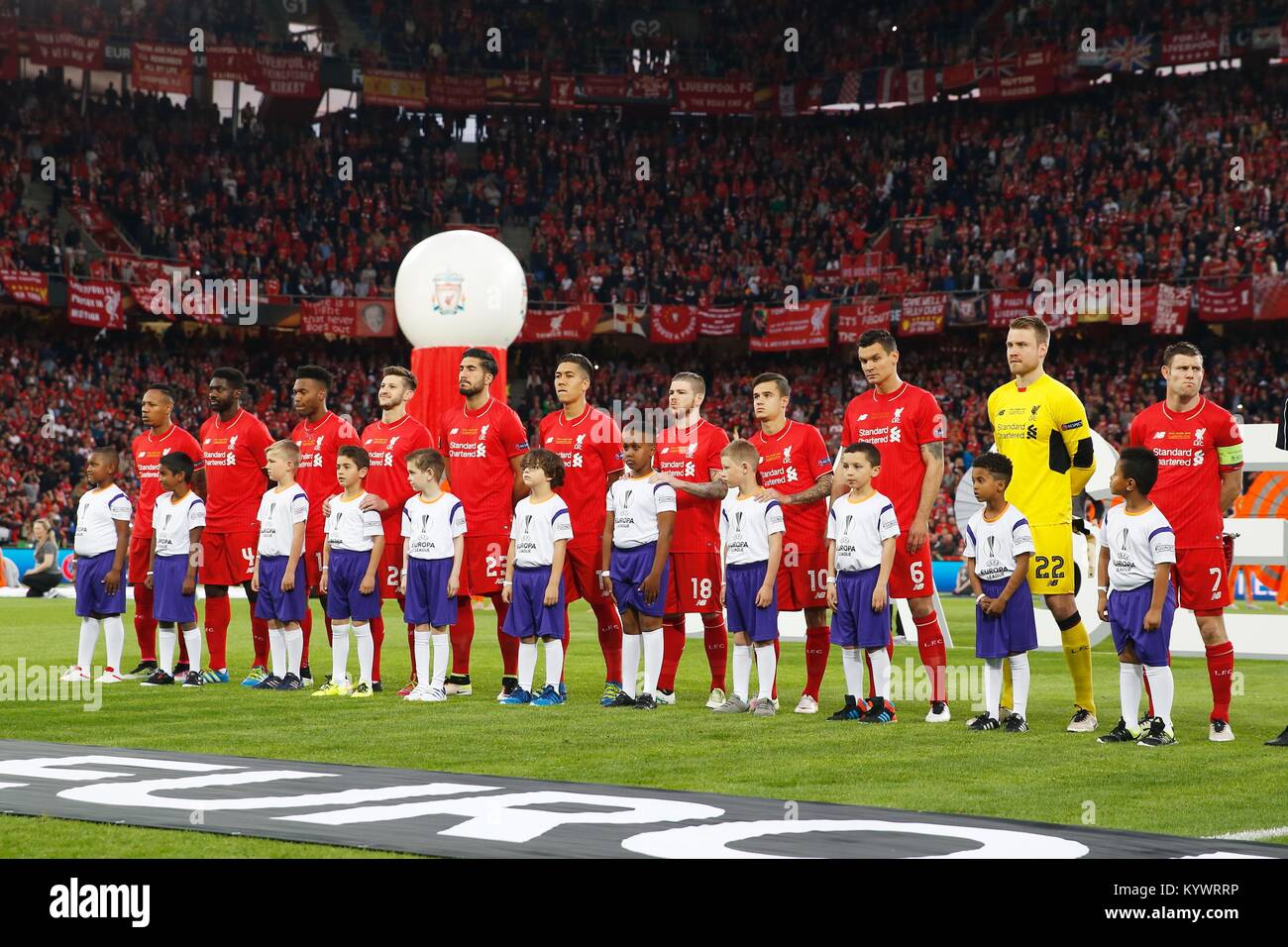 Basel, Switzerland. 18th May, 2016. Liverpool team group line-up ...