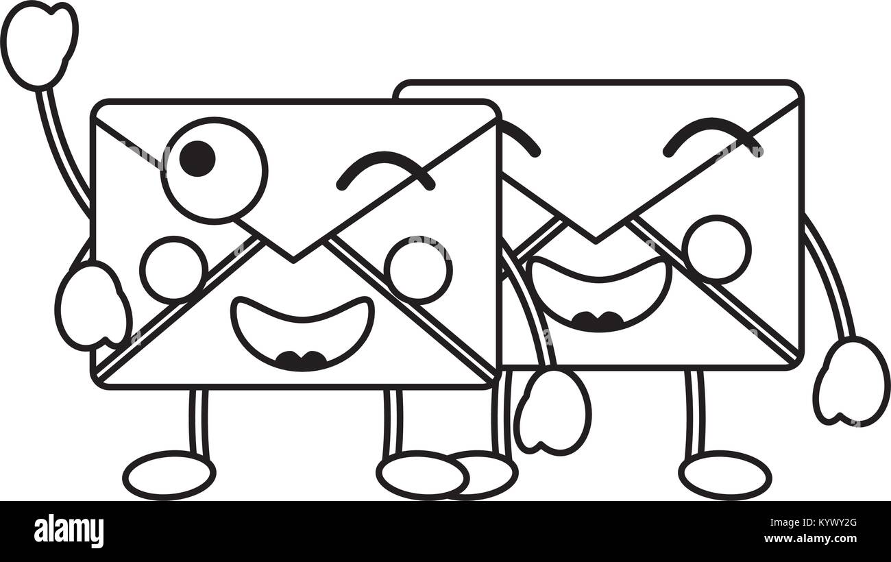 cartoon mail envelope kawaii friendly characters Stock Vector Image ...