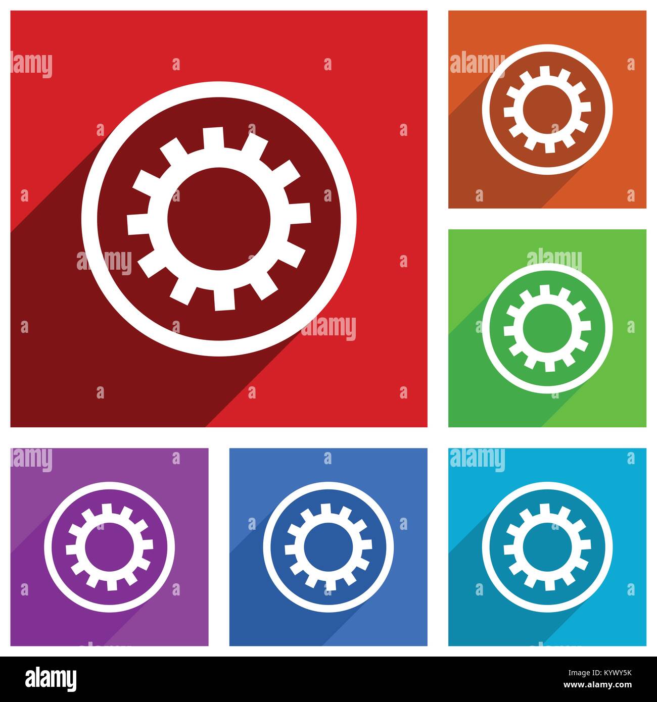 Gear vector icons. Flat design colorful illustrations for web designers ...
